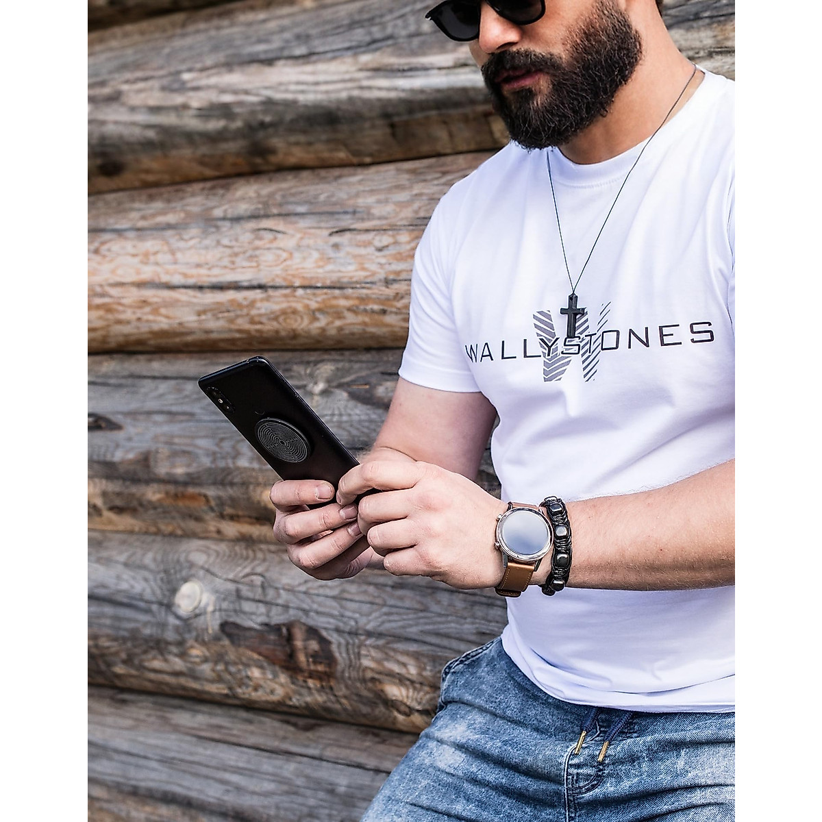 Wallystone Gems Shungite Bracelets - Arachne Black - for Mens - Woman - Brided Dense Beaded - Adjust Wirst Size - Each one has a Certificate of Authenticity