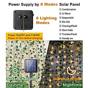 XSFANCYFUN Solar Vine String Light Outdoor Waterproof Artificial Vine Hanging Fairy Lights Fake Maple Ivy Leaf Green Rattan with 13FT/4M 20LED String Lights for Party Wedding Garden Aesthetic Decor