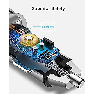 [Pure Copper] USB C Car Charger, SUPERONE 45W Dual USB Car Charger Adapter with 27W/20W PD Port, Fast QC3.0 LED Voltmeter for iPhone 14 13 Max/Pro/Plus/Mini, Pixel 7/6/5, Samsung S22/21 More