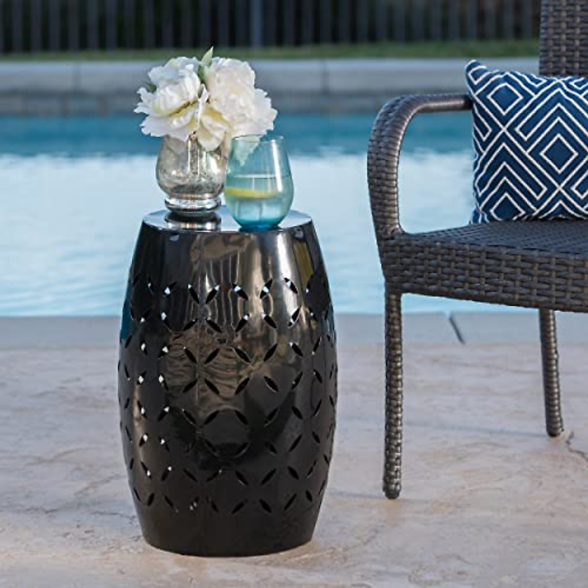 Christopher Knight Home Lilac Dione Outdoor 12" Iron Side Table, Black