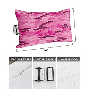 LUSWEET Beach Pillowcases Camouflage Netting Camo Pink Pool Pillowcases 2 Pillow Cases with Adjustable Elastic Tape Band Waterproof Pillowcases Camping Pillow Shams for Outdoor