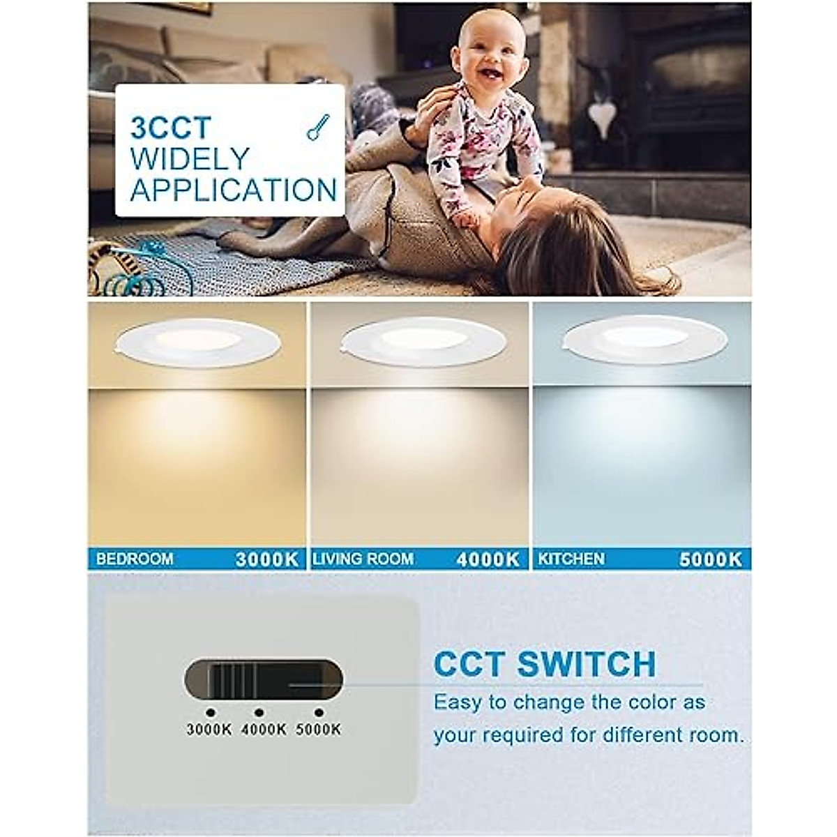 Lightdot Ceiling Light Fixture, Retrofit LED Recessed Lighting 6 inch, Downlight with Baffle Trim, Canless with Junction Box-10Pack