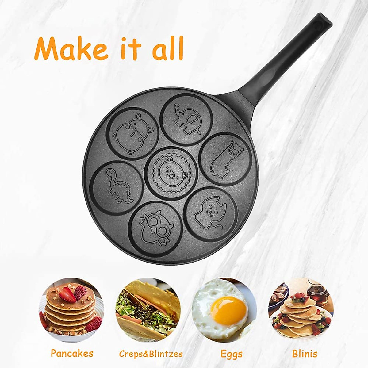 NBFTLTOP Non-Stick Pancake Pan, Sarten Para Pancakes Griddle Mini Pancake Maker Flapjack Faces Crepe Pan with Silicone spatula & Brush