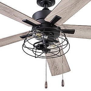 Prominence Home Marshall, 52 Inch Industrial Style LED Ceiling Fan with Light, Pull Chain, Three Mounting Options, Dual Finish Blades, Reversible Motor - Model 51457-01 (Matte Black)