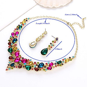 Molie Bridal Austrian Crystal Necklace and Earrings Jewelry Set Gifts fit with Wedding Dress(Multicolour)