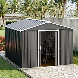 WELYAS Outdoor Storage Shed 5.3x3.2FT, Metal Outside Sheds Storage with Double Lockable Doors & Air Vent, Small Tool Sheds House for Patio Garden Lawn Backyard to Store Bikes,Lawnmower,Garage, Brown