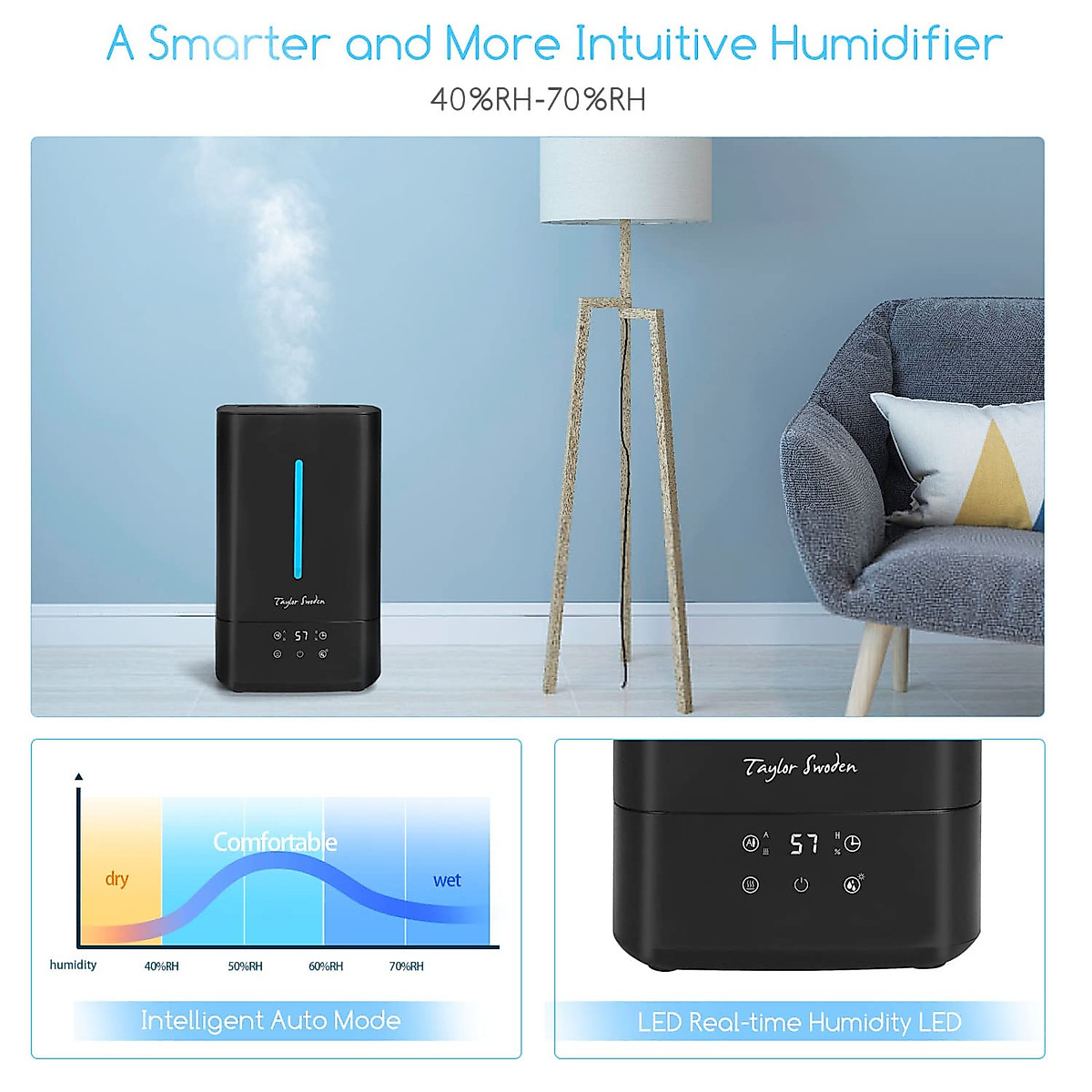Humidifiers for Bedroom Warm and Cool Mist 5L Top Fill Water Tank Lasts Up to 30 Hours