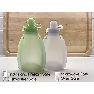 Jane & Kate Reusable Baby Food Silicone Pouch, 100% Silicone, Baby Food Storage Squeezable Pouch, Dishwasher Safe, Freezer Safe, Oven Safe, 2 Pack
