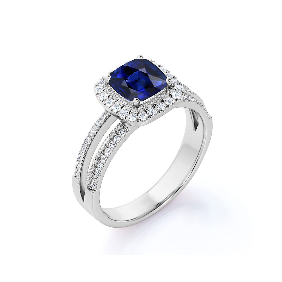 CTIEIP 10K/14K/18K Gold Diamond & Cushion Cut Blue Created Sapphire Engagement Ring for Women Jewelry Gift for Her (1.3 Cttw, G-H Color, I2-I3 Clarity)