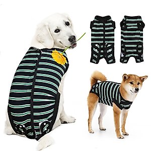 VavoPaw Dog Surgery Suit, Soft Breathable Dog Onesie for Surgery, Dog Bodysuit for Female Male Puppies, Puppy Cone E-Collar Alternative for Wounds Skin Diseases After Surgery, XXXL Black Stripe