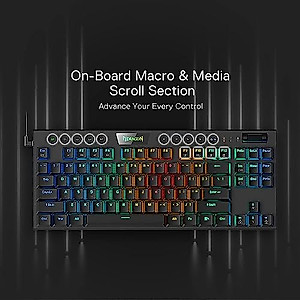 Redragon K622 Horus TKL RGB Mechanical Keyboard, Ultra-Thin Designed Wired Gaming Keyboard w/Low Profile Keycaps, Dedicated Media Control & Clicky Blue Switch, Pro Software Supported