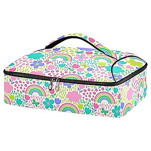 Kcldeci Insulated Thermal Food Carrier Insulated Casserole Carrier for Hot or Cold Food,Colorful Cute Floral Rainbow Insulated Tote Bag for Potluck Cookouts Parties Picnic,Lasagna Lugger