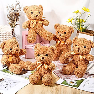 5 Pcs Bears Stuffed Animal Soft Plush Toys 12 Inches Cute Bear Small Shaggy Bear with Hoodie Bow Tie for Kids Boys Girls Baby Shower Birthday Party (Light Brown, Bow Tie Style)