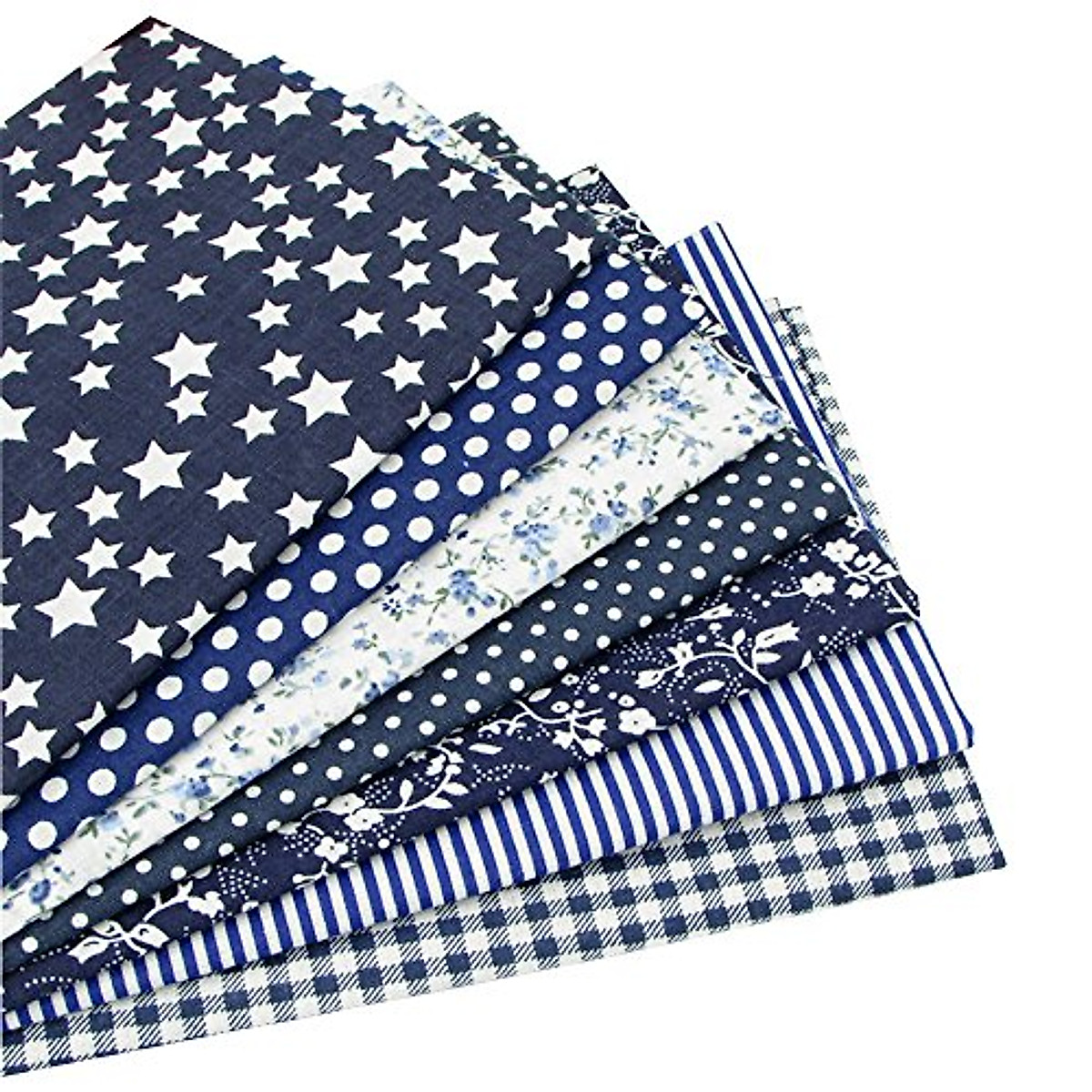 7pcs Dark Blue 19.7" x 19.7" Cotton Sewing Fabric Bundles, Pre-Cut Quilt Squares for DIY Crafting Patchwork
