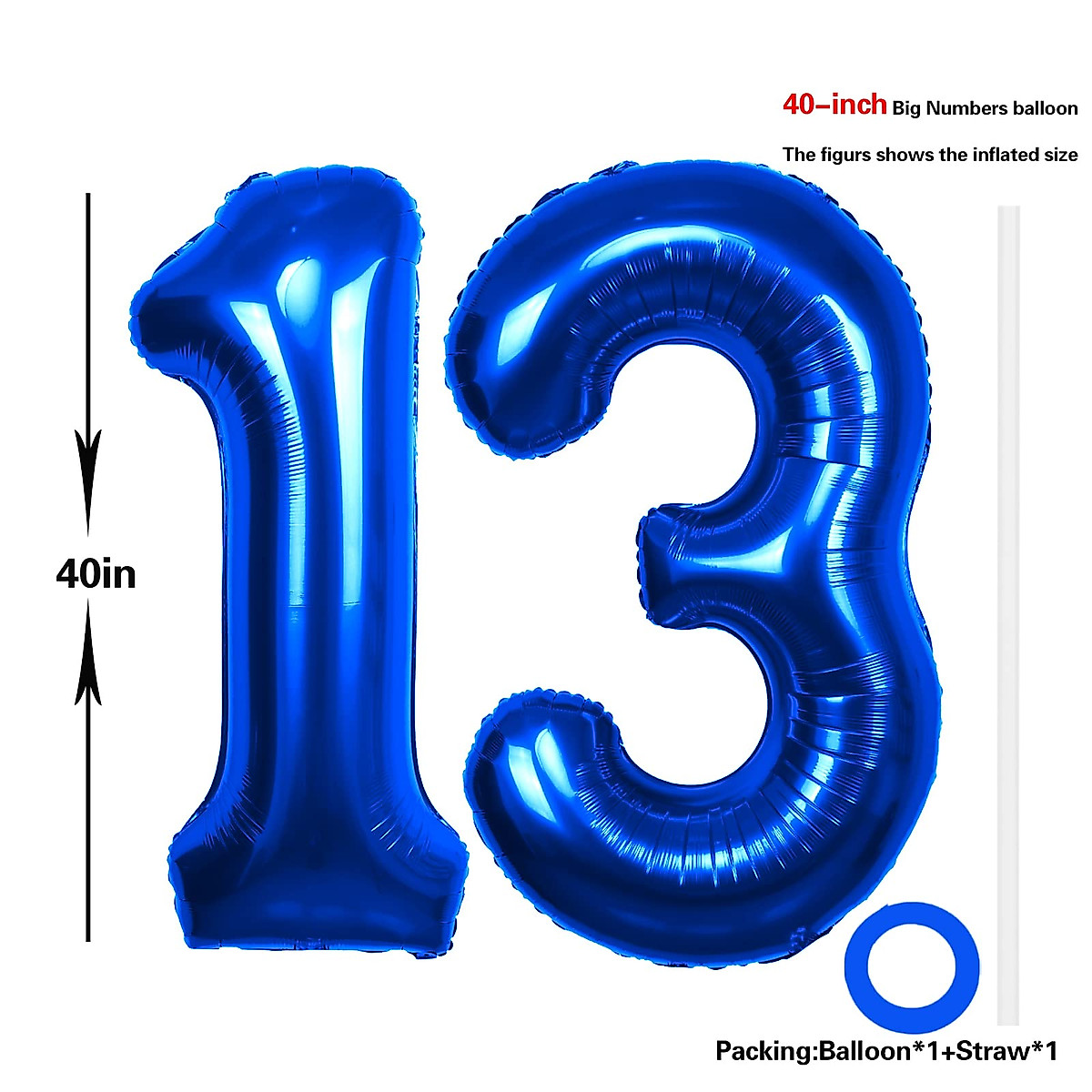 40 Inch Number 13 Balloon Blue Jumbo Giant Big Large Number 13 Foil Mylar Blue Balloons 31th Birthday Party Anniversary Decorations Supplies for Boys Girl Balloon Event Ocean Mermaid Theme Party