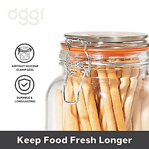 Oggi 4 Piece Airtight Glass Storage Containers Set - Includes 4 Glass Kitchen Canisters with Clamp Lids & Silicone Seals - Farmhouse Kitchen Décor, Kitchen Storage, Pantry Storage, Food Storage