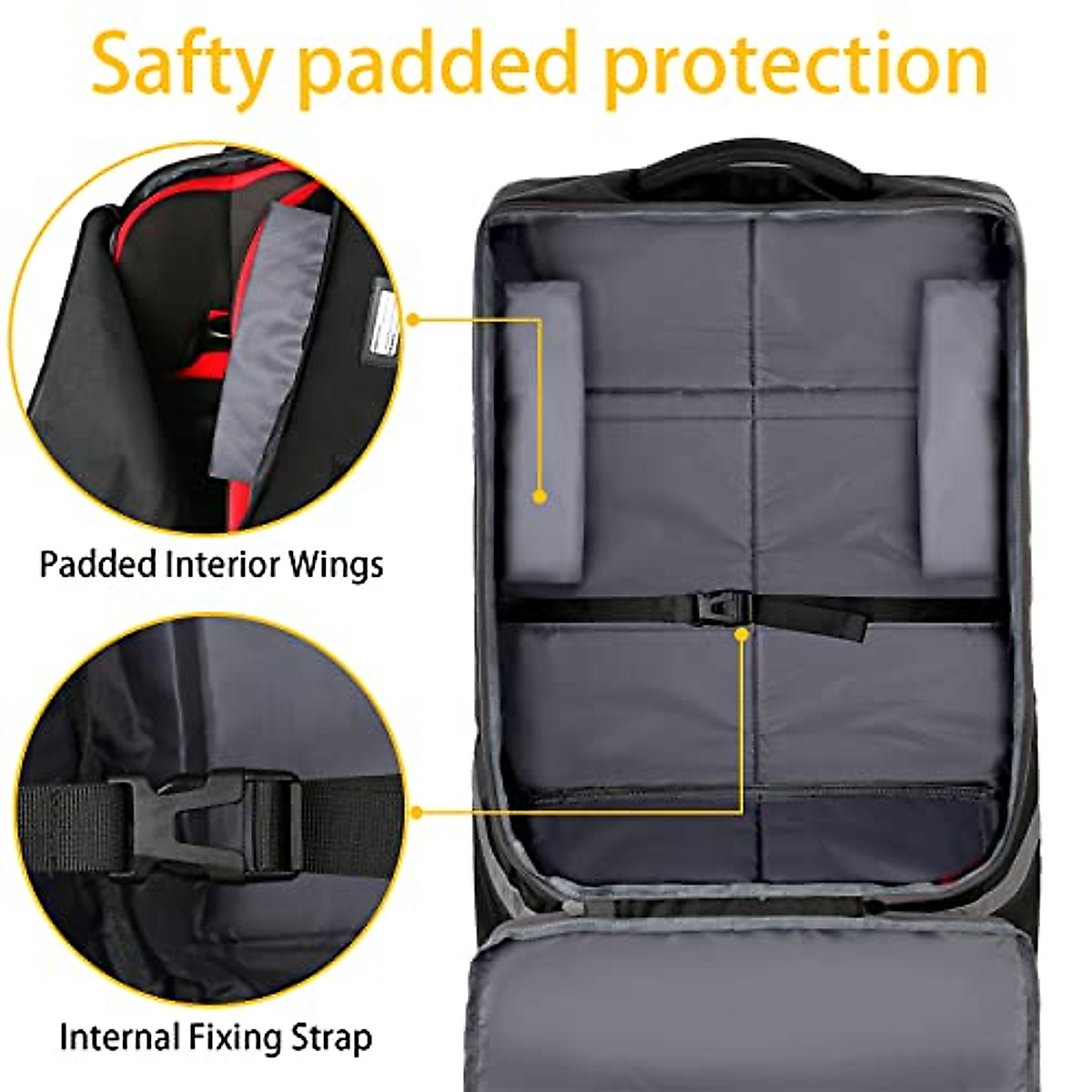 Padded Car Seat Travel Backpack Bag,Durable Large Backpack for Car Seats,Airport Gate Check Bag,Carseat Carrier Bag,Infant Seat Travel Bag with Padded Shoulder Strap,Travel Carseat Cover,Black
