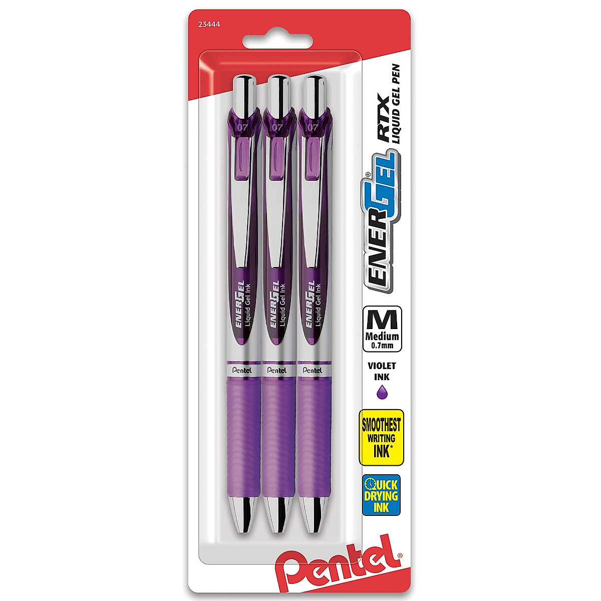 Pentel® EnerGel® Deluxe RTX Gel Pens, Medium Point, 0.7 mm, Assorted Barrels, Violet Ink, Pack Of 3