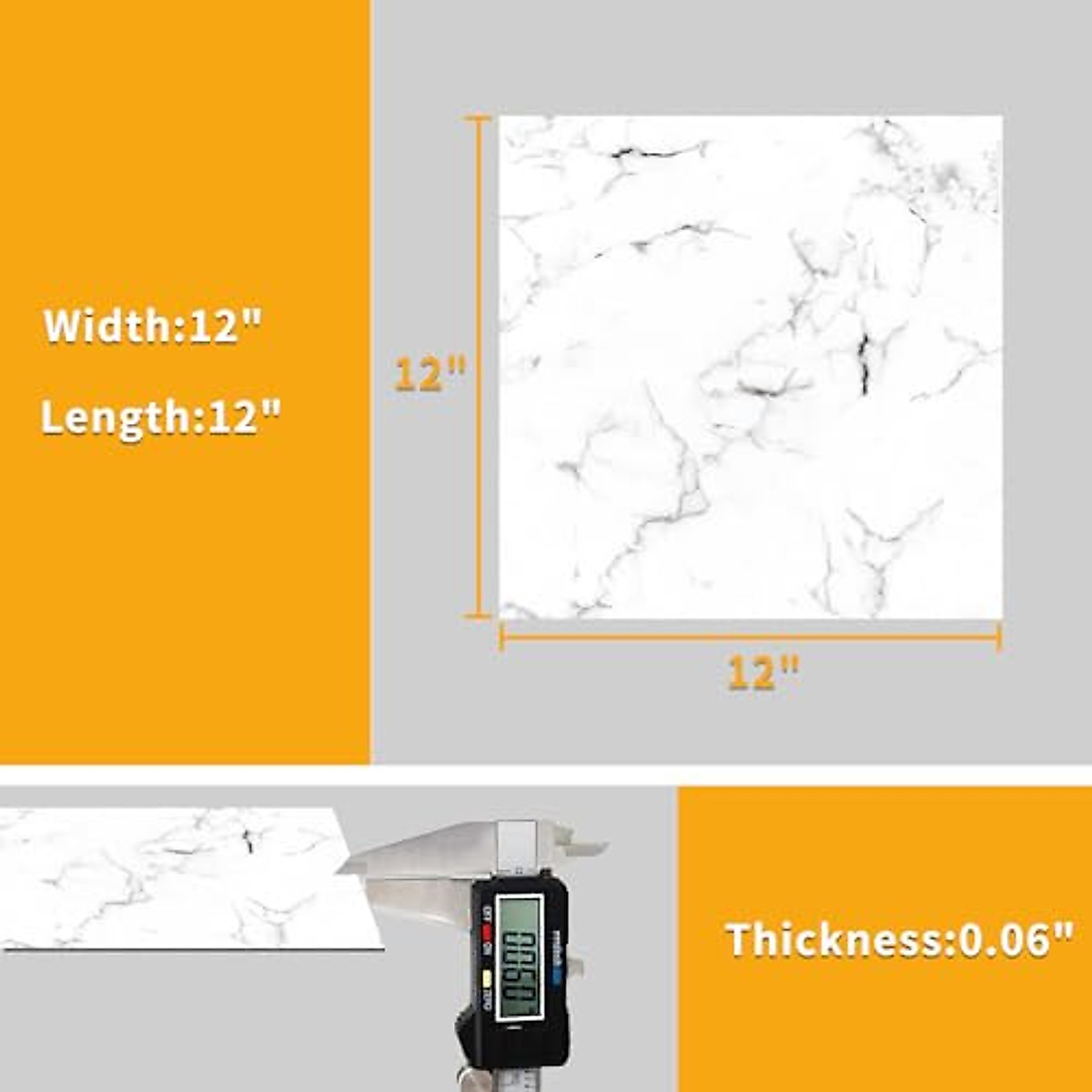 Mysflosy Peel and Stick Floor Tiles, Self Adhesive Waterproof Vinyl Flooring, 12''x12'' White Marble Pattern DIY Floor Sticker for Kitchen, Bathrooms & Bedroom, 20 Tiles