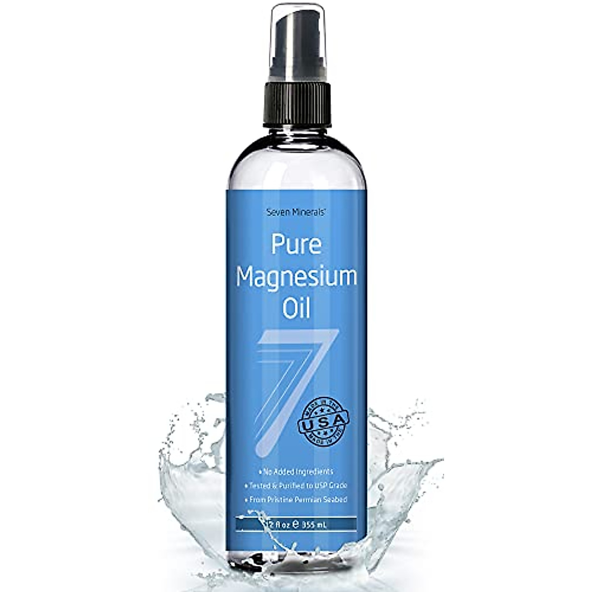Pure Magnesium Oil Spray - Big 12 fl oz (Lasts 9 Months) 100% Natural, USP Grade = No Unhealthy Trace Minerals - from an Ancient Underground Permian Seabed in USA - Free Ebook Included