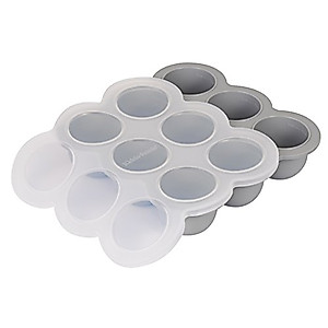 KIDDO FEEDO Multipurpose Tray for Freezing Baby Food, Herbs and Ice Cubes. Also Baking Mold for Egg Bites, Muffins and Frittatas - Free E-book by Author/Dietitian - Gray