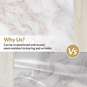 Homein Marble Contact Paper 17.5"×78.7", Peel and Stick Countertops Wallpaper Waterproof Self Adhesive Wall Paper Roll for Cabinets Drawers Kitchen Old Furniture, Modern Matte White/Gold