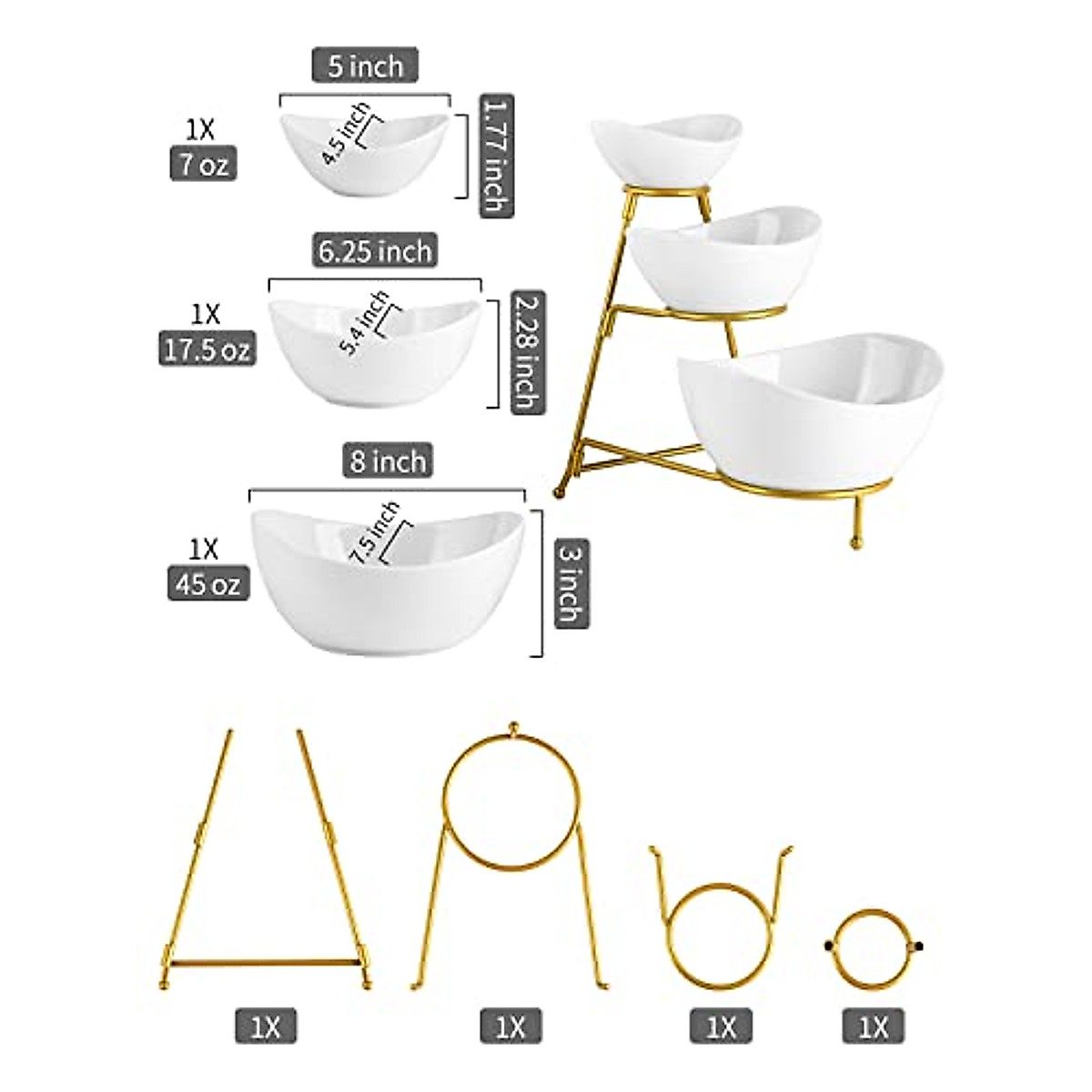 LAUCHUH 3 Tier Serving Stand Chip and Dip Serving Set Pocerlain Oval Bowl Set with Stand White Serving Bowl for Entertaining Tiered Tray Decor for Countertop