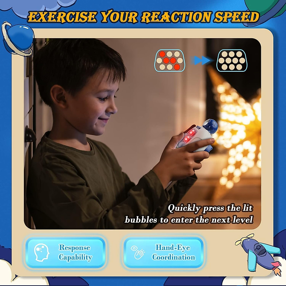 TeaRoo Quick Push Pop Game It Fidget Toys Pro for Kids Adults, Handheld Game Fast Puzzle Game Machine, Push Bubble Stress Toy, Relief Party Favors, Gifts for Boys and Girls (Blue Astronaut)