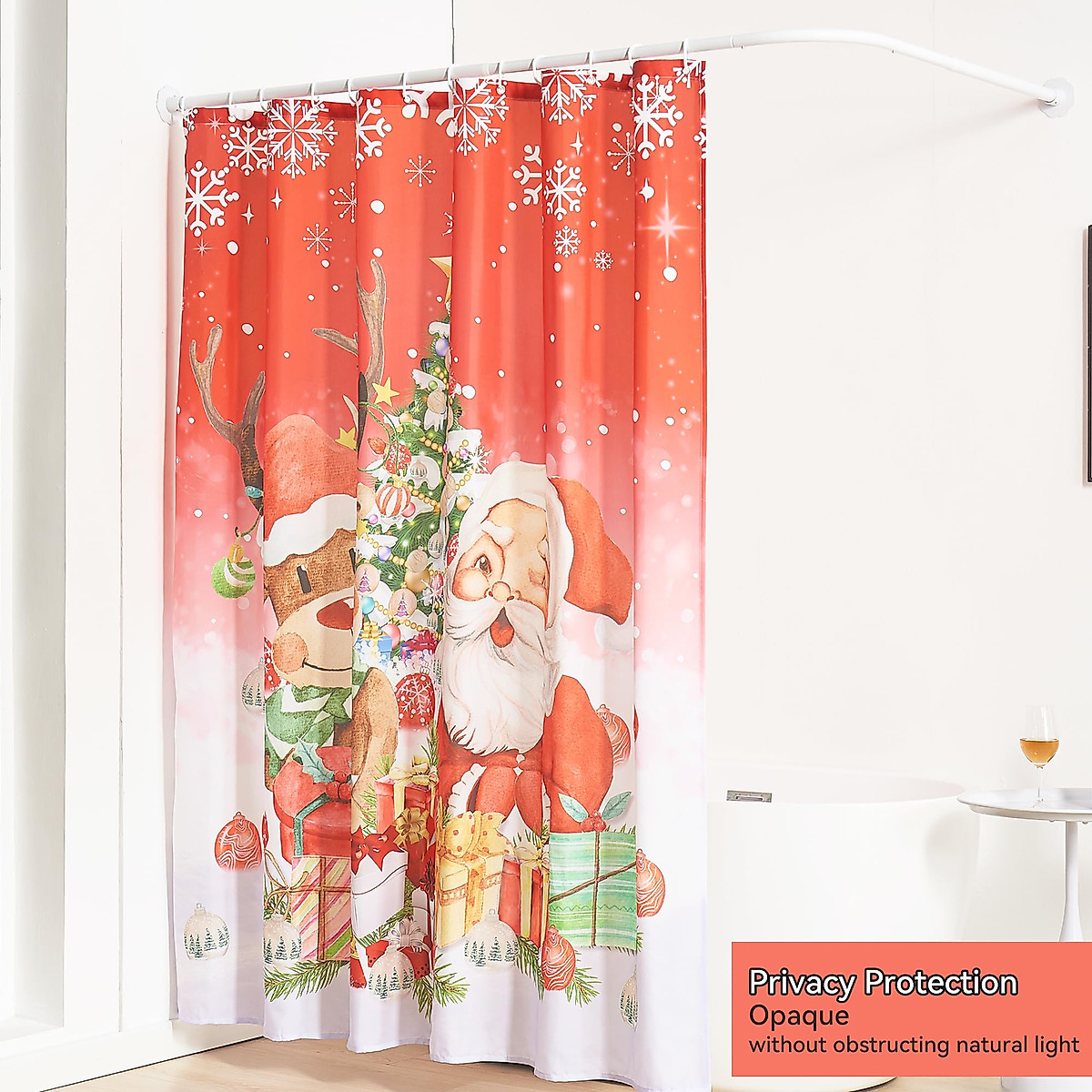 CZL Christmas Shower Curtain, Santa Shower Curtain, Santa Claus with Reindeer Shower Curtain, Winter Snowflake Merry Christmas Shower Curtain with 12 Hooks, Rustic Farmhouse Home Decor, 72 x 72 inch
