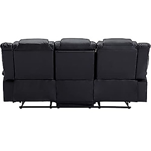 ERYE Faux Leather Manual Motion 3 Seaters Sectional Sofa Couch with 2 Cup Holders and Two Recliner Chaise, PU Wall Hugger Sofa & Couch for Home Office Theater Apartment RV Living Room Furniture Sets