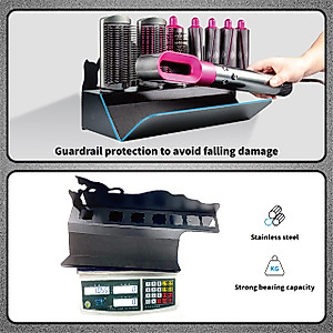 E EZEXPREZE Storage Rack holder for Dyson Hair dryer Airwrap Curling styler Bracket Stand and 7 Curls Barrels Curling Kit Organizer Shelf Wall Mounted with Plug Organization