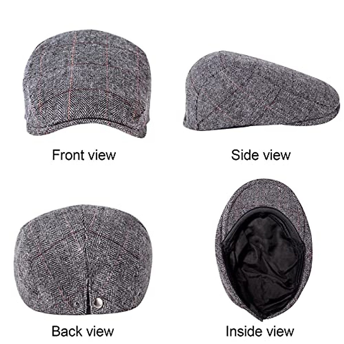 Senker 2 Pack Men's Classic Herringbone Tweed Wool Blend Flat Cap Ivy Gatsby Newsboy Cabbie Driving Hat,B-black/Grey,One Size