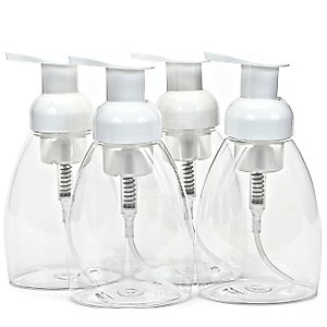 Vivaplex, 4, Clear, 8.5 oz (250 ml), Oval, Plastic Foaming Soap Dispensers, with White Pumps