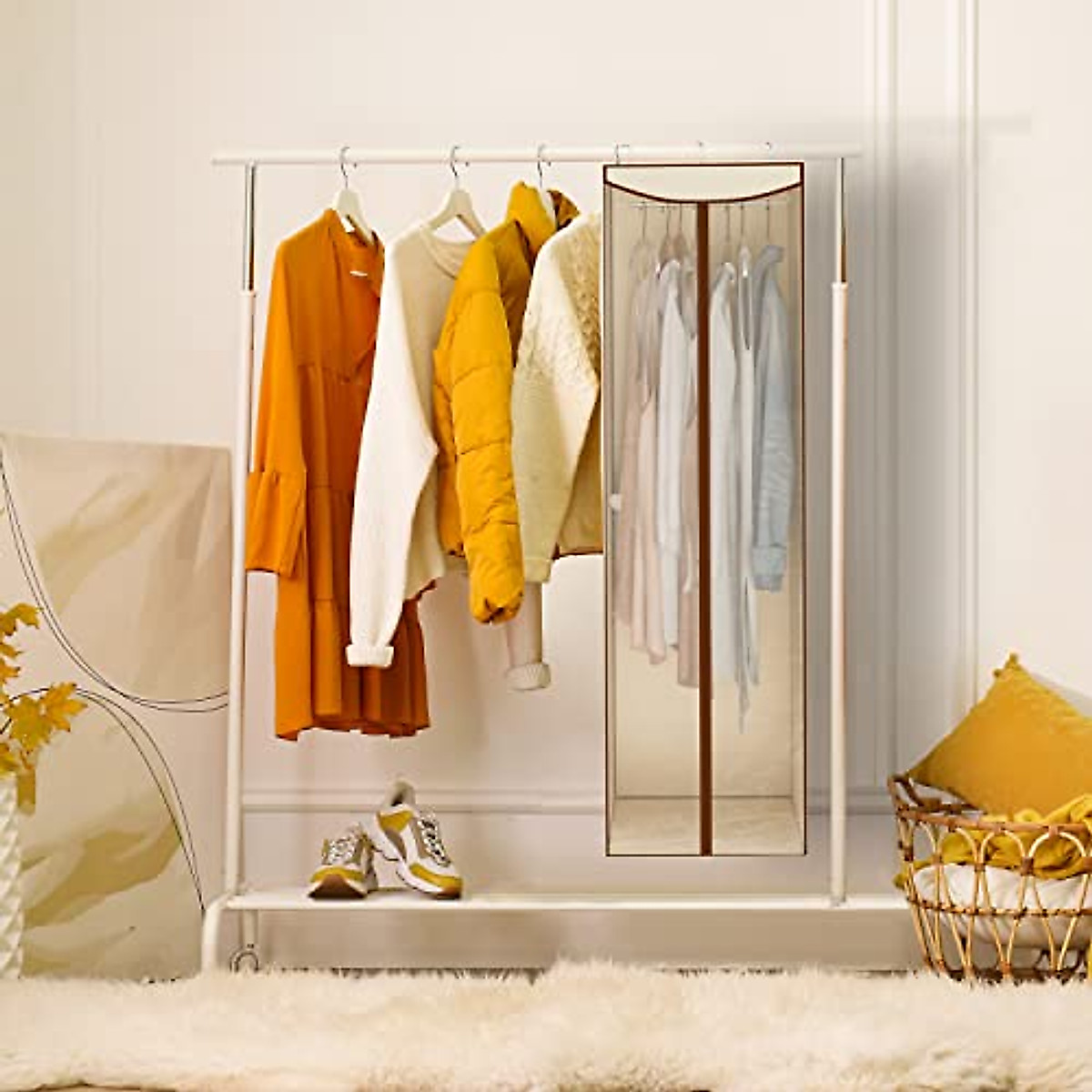 STORAGE MANIAC 2-Pack Hanging Garment Bag, Long Garment Cover for Closet, Clear Garment Bags for Storage, Large Garment Storage Bag for Dresses, Suits, Gown, Coat, Uniforms, Zipper Cover with Sealed Clear Window, Beige