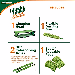 Blade Maid Deluxe Ceiling Fan Cleaner- Cleaning Tool with 6 Foot Extendable Pole, Cleaning Head, Reusable Fiber Duster, & Flexible Dusting Brush