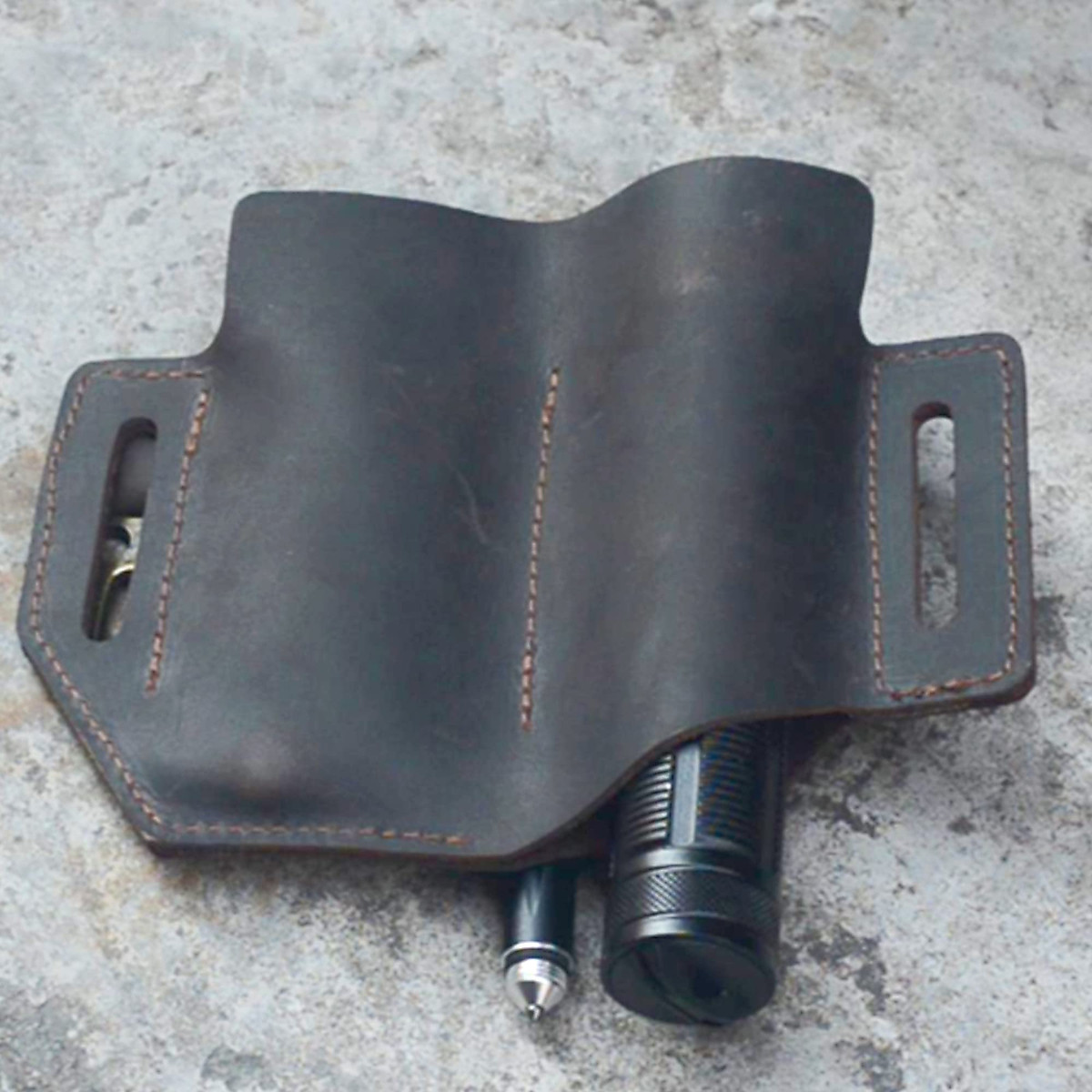 COLEAT Genuine Leather Multitool Sheath for Belt, Leather Man Sheath for Men, Leather EDC Pocket Organizer with Pen Holder, Flashlight Sheath, Keychain Clip, Knives Sheath Holster Dark Brown