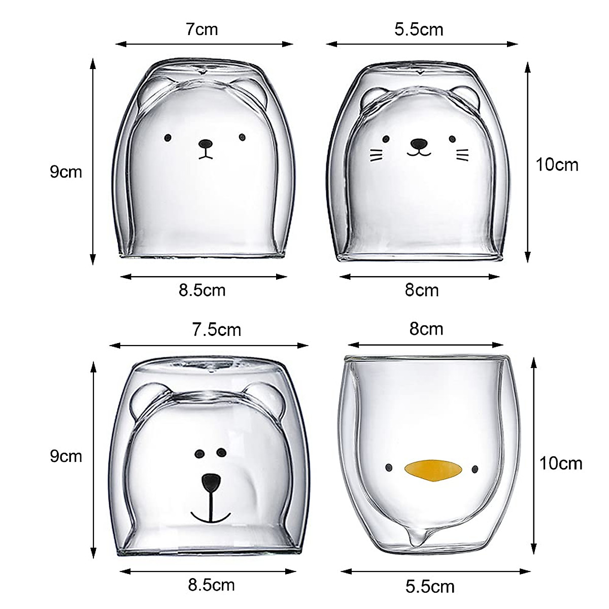 MOOVGTP 4Pcs Cute Coffee Mugs, Bear Duck Cat Tea Cup Double Wall Glass Mugs Milk Cup for Office and Personal Birthday 4 Count Pack of 1 201211ZY074444 8997 1506569821