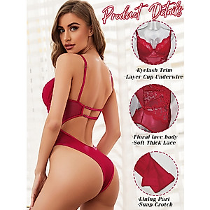 popiv Women Lace Corset Bodysuit Sexy Going Out Tops One Piece Mesh Teddy Lingerie Snap Crotch