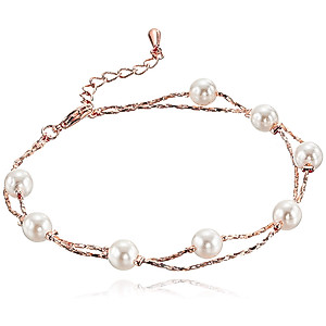 Crystalline Azuria Multi Strand Pearl Bracelet with Simulated White Pearls 18K Rose Gold Plated for Women Bracelet