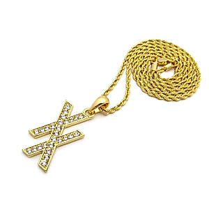 BLINGFACTORY GOLD PT ICED MGK XX PENDANT & 3mm 18" 20" 24" ROPE CHAIN HIP HOP NECKLACE (20" Chain)