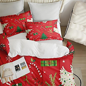 WeCozy Twin Size Comforter Set with Pillowcase, Red Merry Christmas Green Tree Soft 2 Pcs Bedding Set for Kids and Adults Bedroom Bed Decor