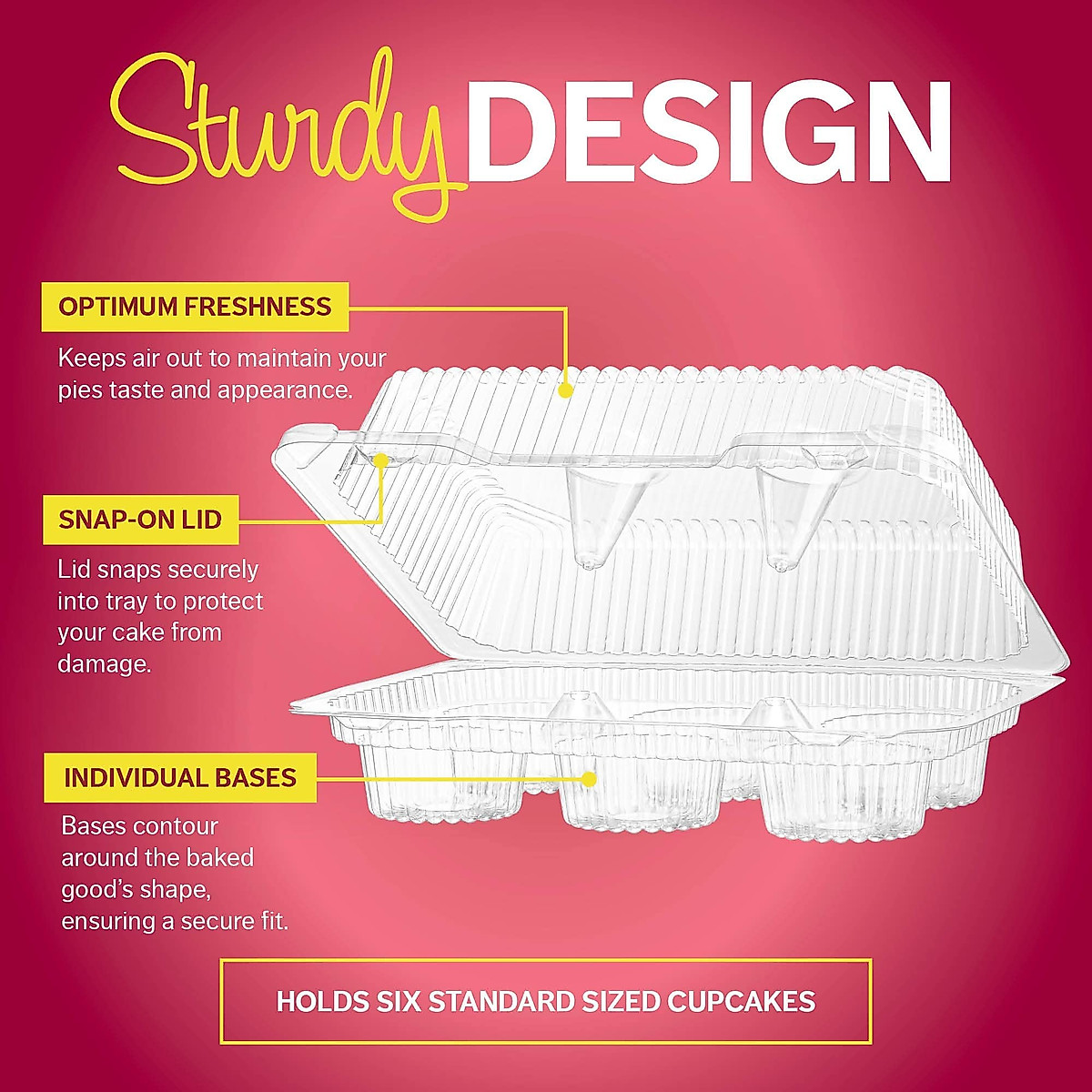 Plastic Cupcake Containers Boxes | 6 Compartment – 40 Pack | Disposable High Dome Dozen Cupcake Holder With Lid Bulk | Extra Sturdy Stackable Cupcake Boxes | Durable Muffin Packaging Transporter To Go