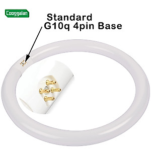 COOGGALAN FC12T9/DX 32W 12 inch T9 Circular Light Bulb Daylight, Round Fluorescent Circline Bulbs FC12 T9 32 Watts Kitchen and Bath, G10q 4 Pin Prong, 6500K, 2 Pack