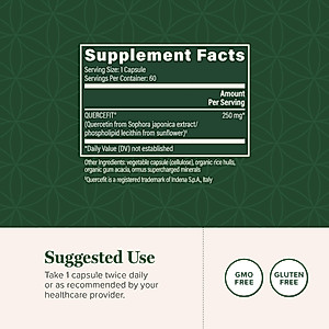 Global Healing Quercetin 250mg Supplement to Support Immune System Function, Respiratory Health & Body's Response to Occasional Allergies -Quercetin Supplements Without Bromelain & Zinc-60 Capsules