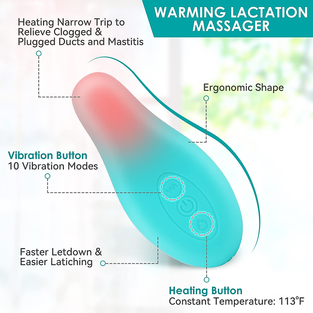 Warming Lactation Massager for Breastfeeding, Breast Warmer for Pumping, Nursing, Heat and Vibration Support for Clogged Milk Ducts Improve Milk Flow (Teal)