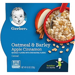 Gerber Breakfast Buddies Toddler Cereal, Oatmeal & Barley Apple Cinnamon Cereal, Non-GMO Whole Grain Oats & Real Fruit, Made for Toddlers, 4.5 OZ Tray (Pack of 4)