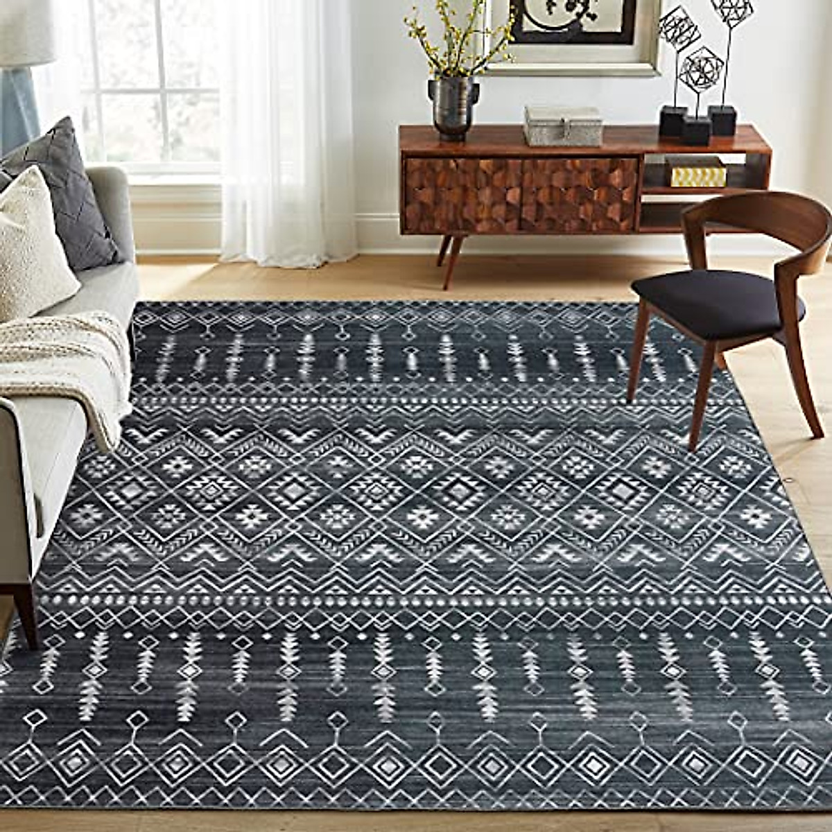 ReaLife Machine Washable Rug - Stain Resistant, Non-Shed - Eco-Friendly, Non-Slip, Family & Pet Friendly - Made from Premium Recycled Fibers - Moroccan - Dark Blue Gray, 3' x 5'