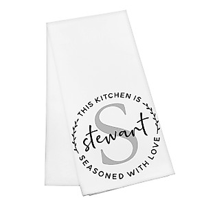 Naive Argo Personalized Kitchen Décor Tea Towel | Flour Sack Towels | Housewarming Grandma Customize Monogram Hanging Home Décor | Custom Dish Clothes | Initial Last Name | C03D01