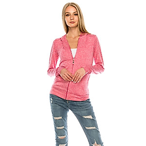 Eevee Women’s Full Zip Hoodie - Casual Slim Fit Lightweight Jacket Long Sleeve Sweater Activewear Yoga Running Hooded Sweatshirt ASJ-4001 ActFuchsia L