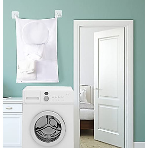 Hanging Laundry Hamper Bag with 4 Suction Cup Hooks,Mesh Laundry Bag Over the Door Organizer(MESH-1PC-R)